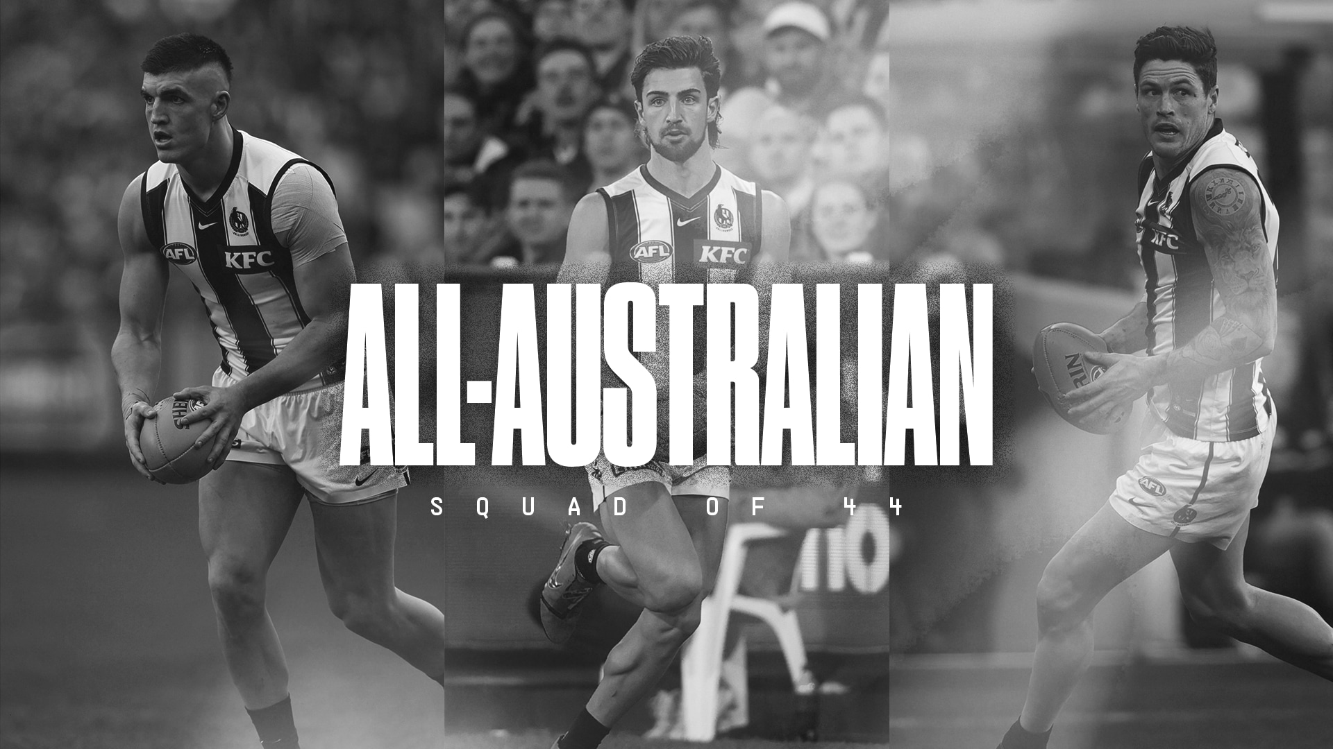 Collingwood celebrates three members of the All-Australian squad of 44