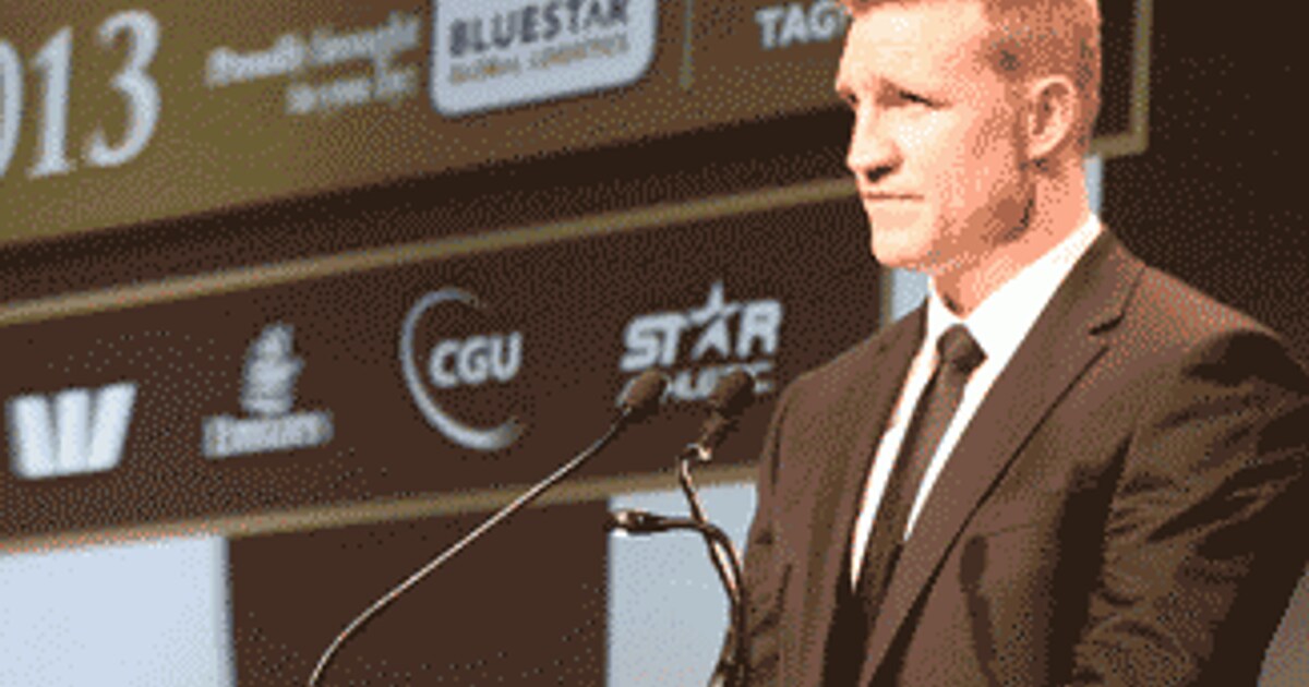 Nathan Buckley addresses the Magpie Army
